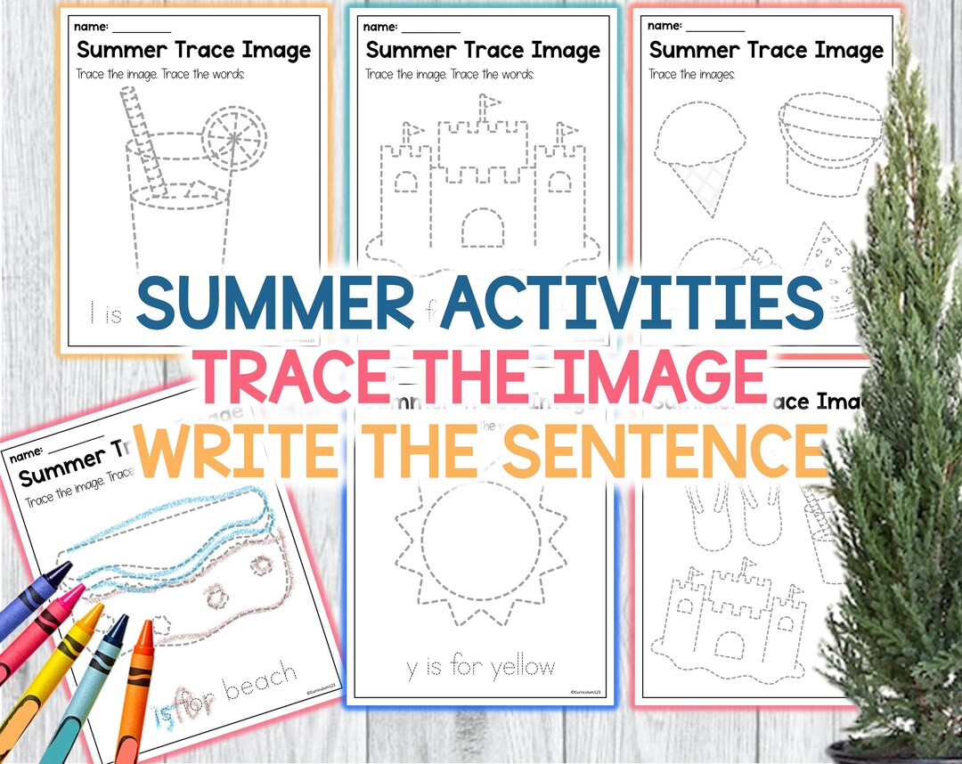 Summer Tracing the Image Preschool Practice | Summer Coloring Sheets - Etsy