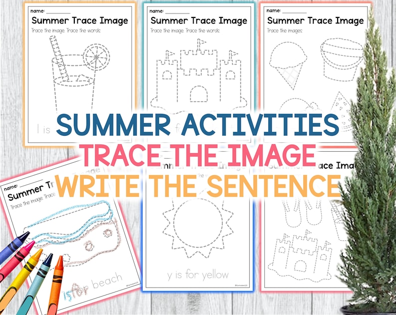 Summer Tracing the Image Preschool Practice | Summer Coloring Sheets - Etsy