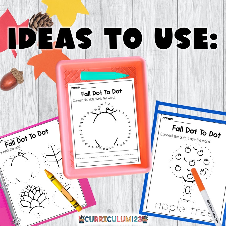 Fall Dot to Dot Printable Coloring Pages Fall Activities for Preschool ...