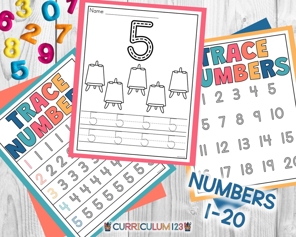 Preschool Printables Number Tracing Worksheets 1-20 - Etsy
