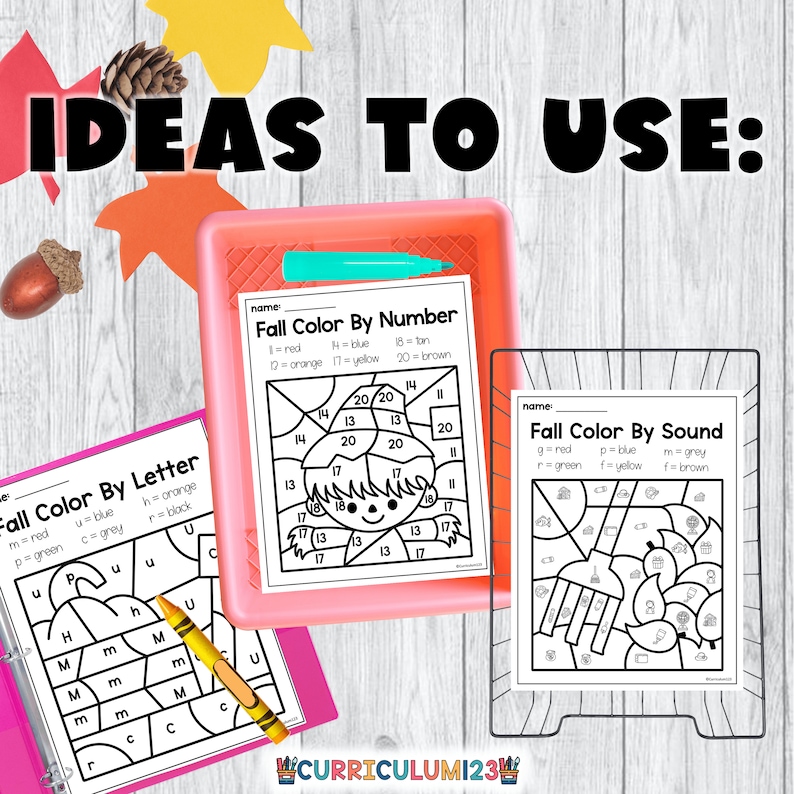 Fall Color by Number & Letter Activities: Preschool Printable - Etsy