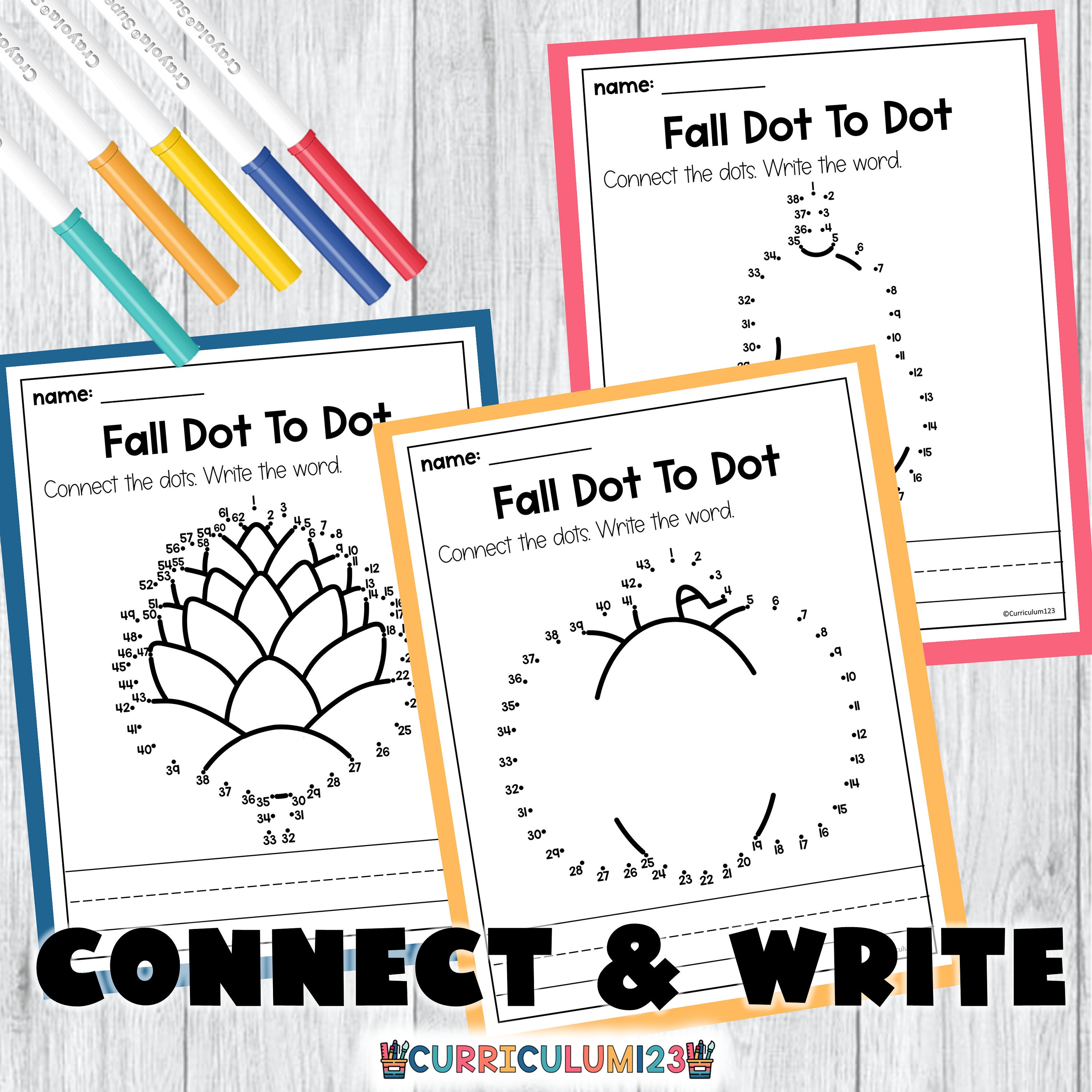 Fall Dot to Dot Printable Coloring Pages Fall Activities for Preschool ...
