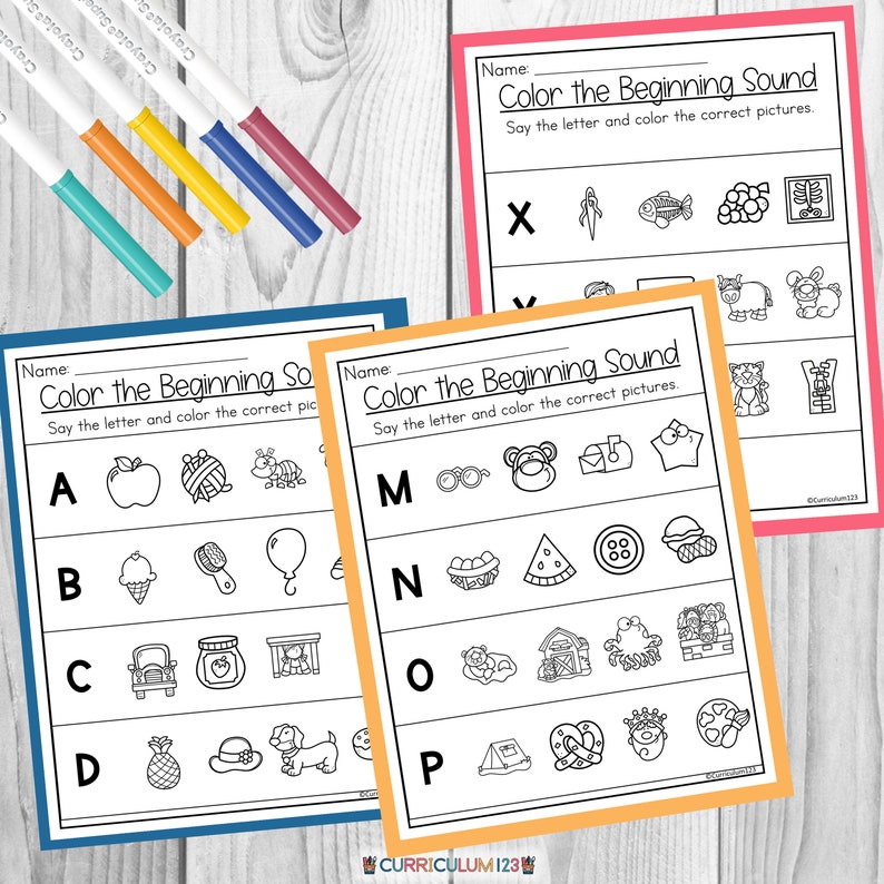 Beginning Sound Worksheet, Initial Sound Review Practice, Kindergarten ...