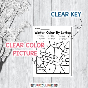 Winter Color by Number Printable Color by Letter Winter Activities for ...