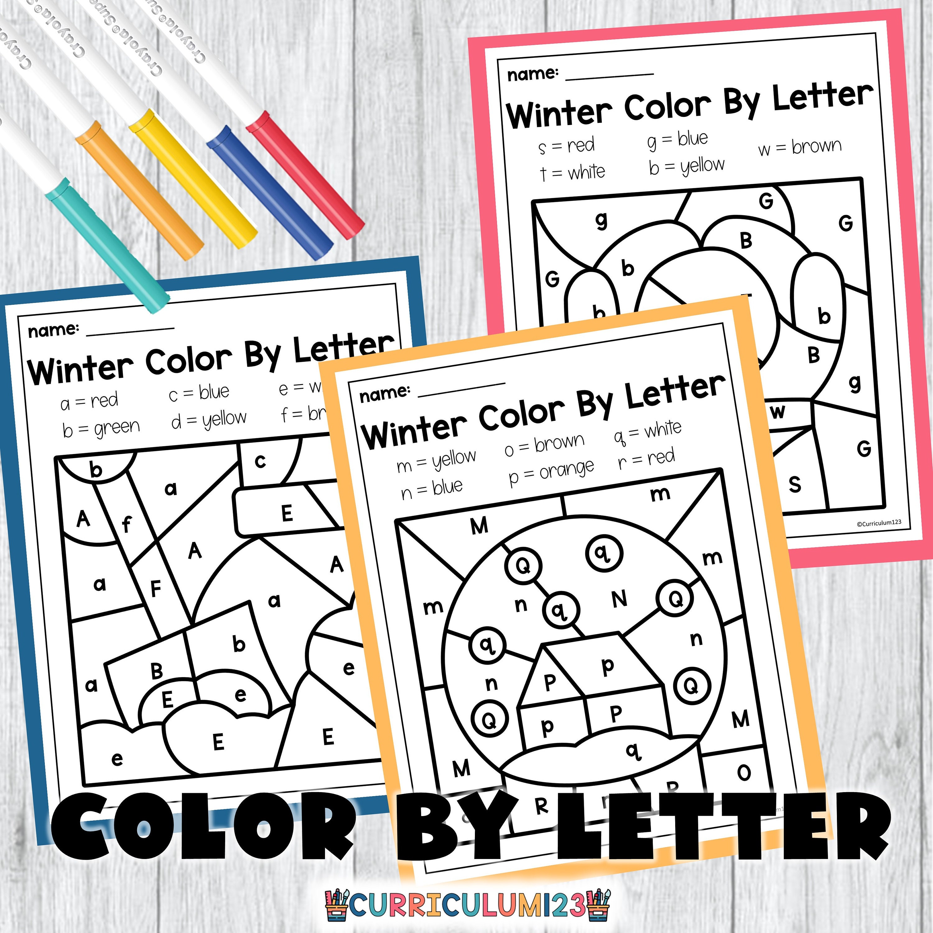 Winter Color by Number Printable Color by Letter Winter Activities for ...