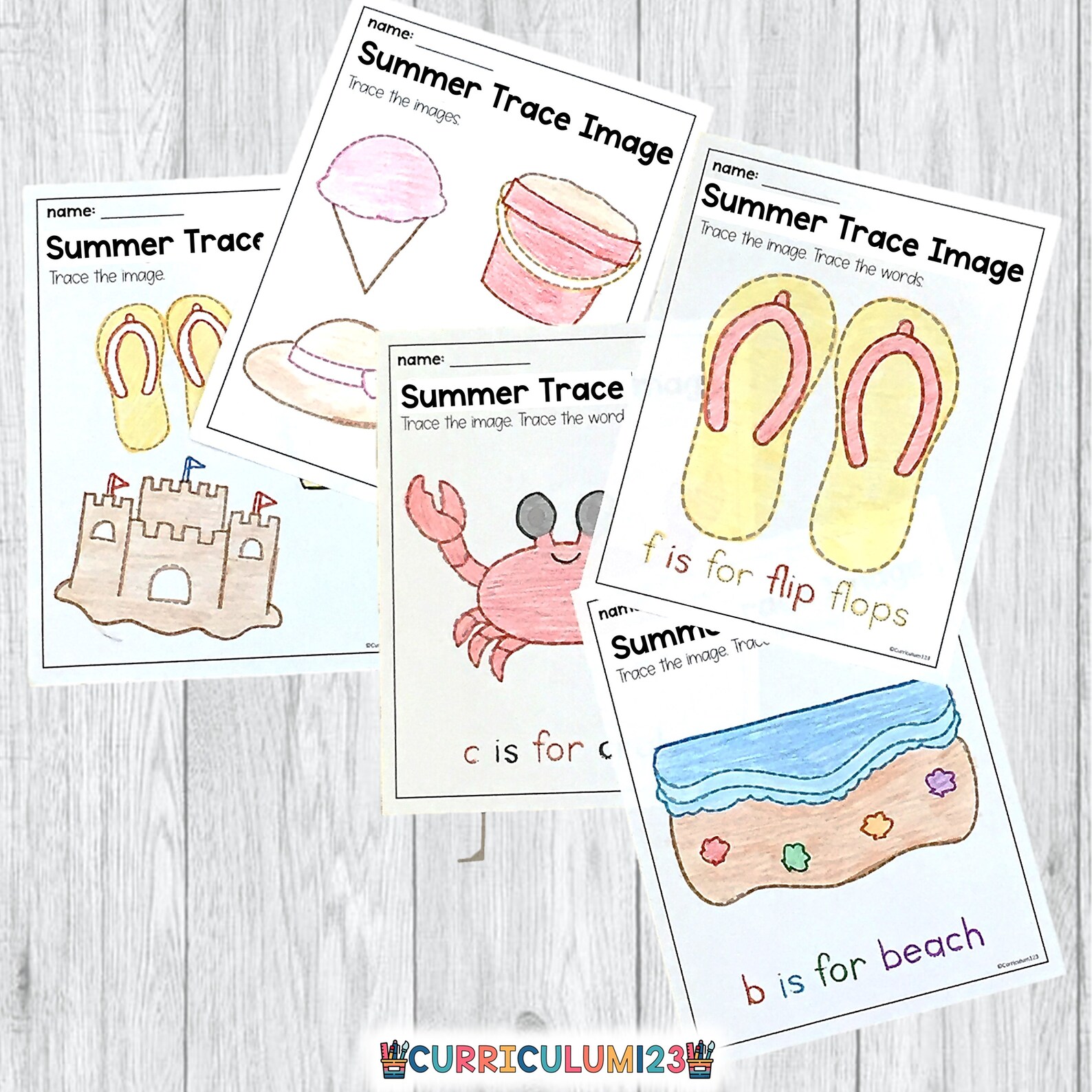 Summer Tracing the Image Preschool Practice | Summer Coloring Sheets - Etsy