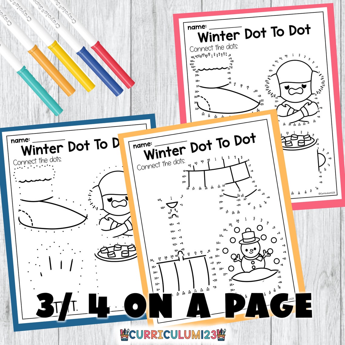 Winter Dot to Dot Printable Coloring Pages Winter Activities - Etsy