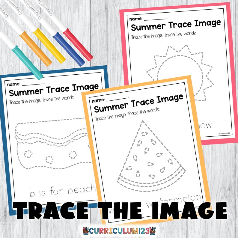 Summer Tracing the Image Preschool Practice | Summer Coloring Sheets - Etsy