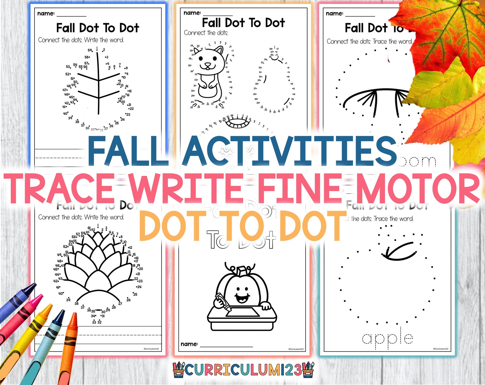 Fall Dot to Dot Printable Coloring Pages Fall Activities for Preschool ...