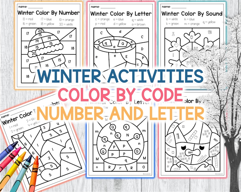 Winter Color by Number Printable Color by Letter Winter Activities for ...