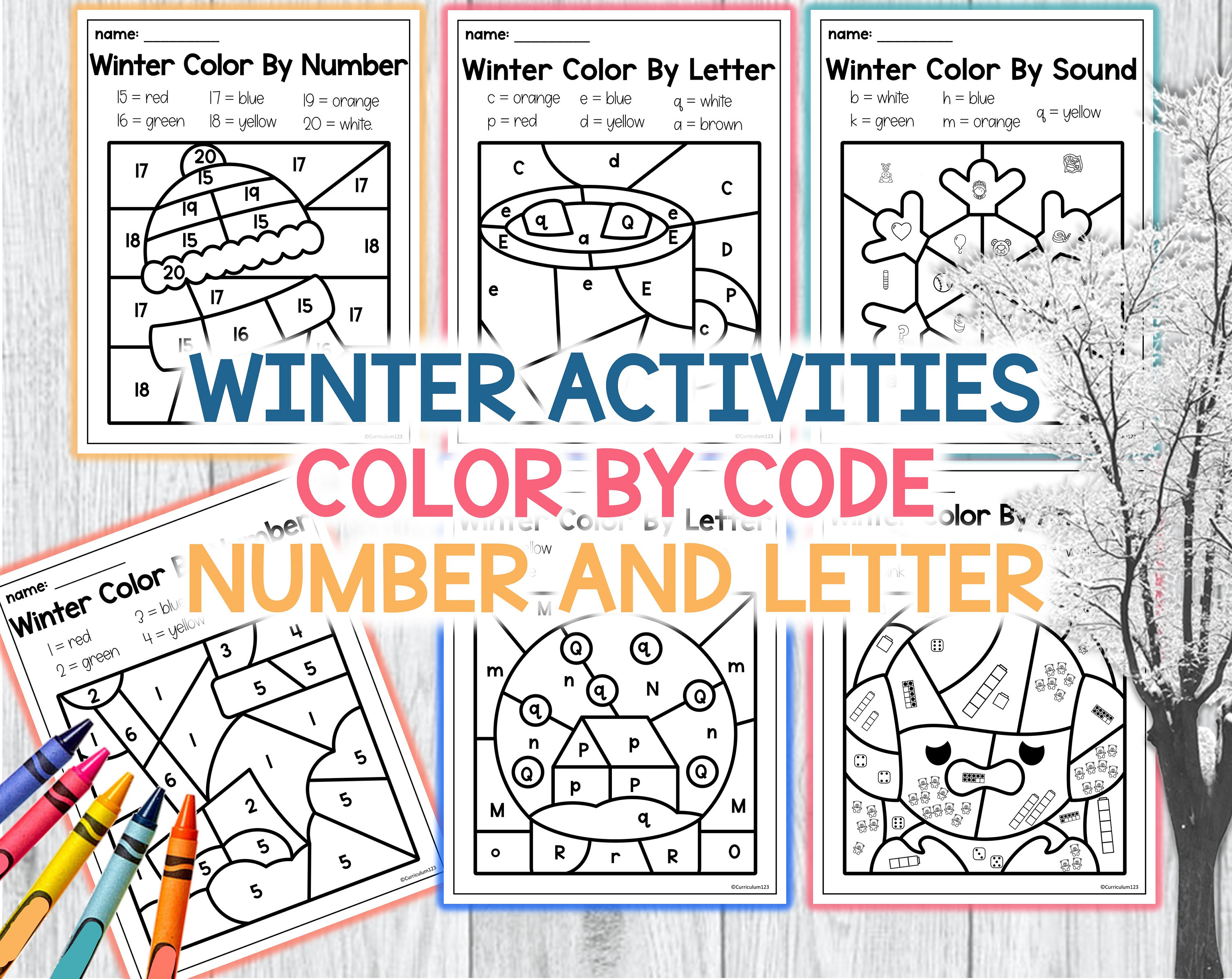 Winter Color by Number Printable Color by Letter Winter Activities for ...
