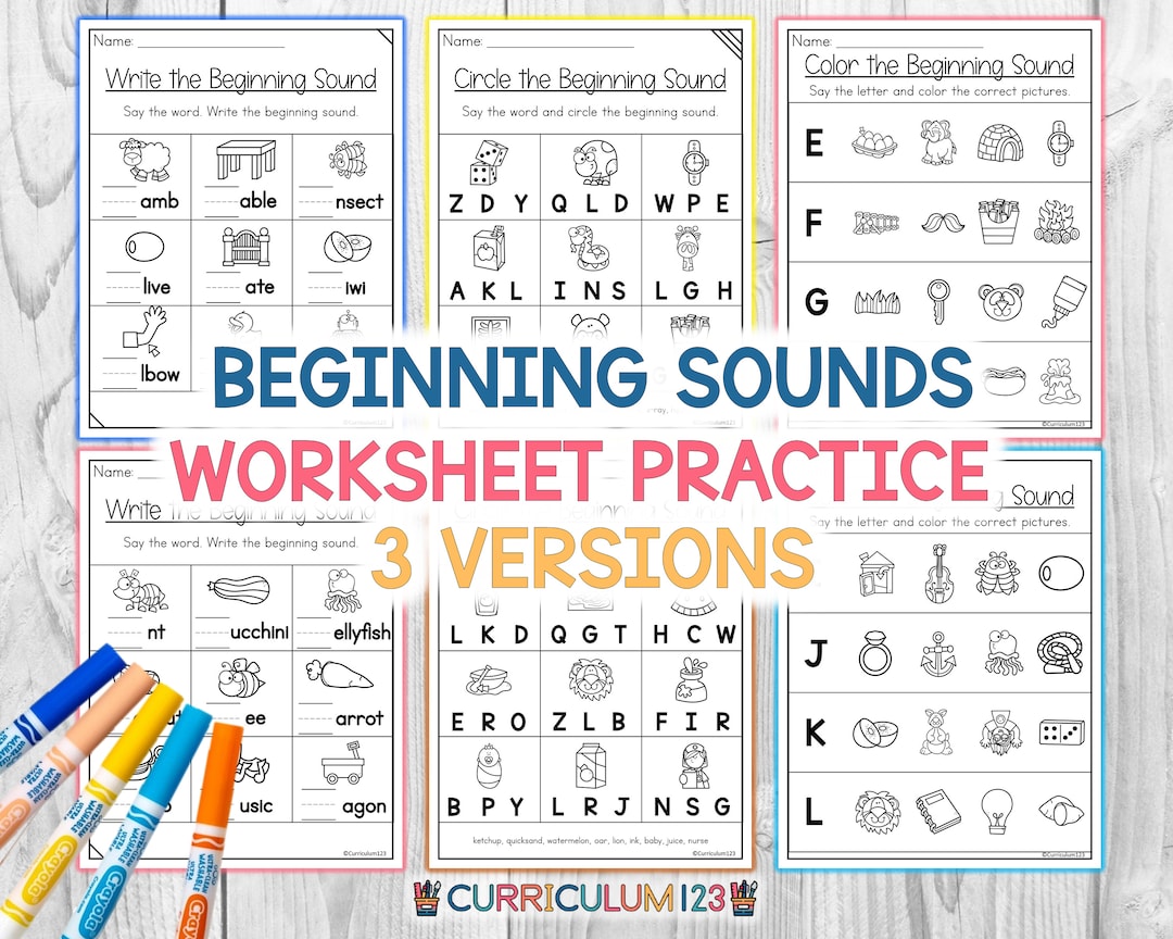 Beginning Sound Worksheet, Initial Sound Review Practice, Kindergarten ...