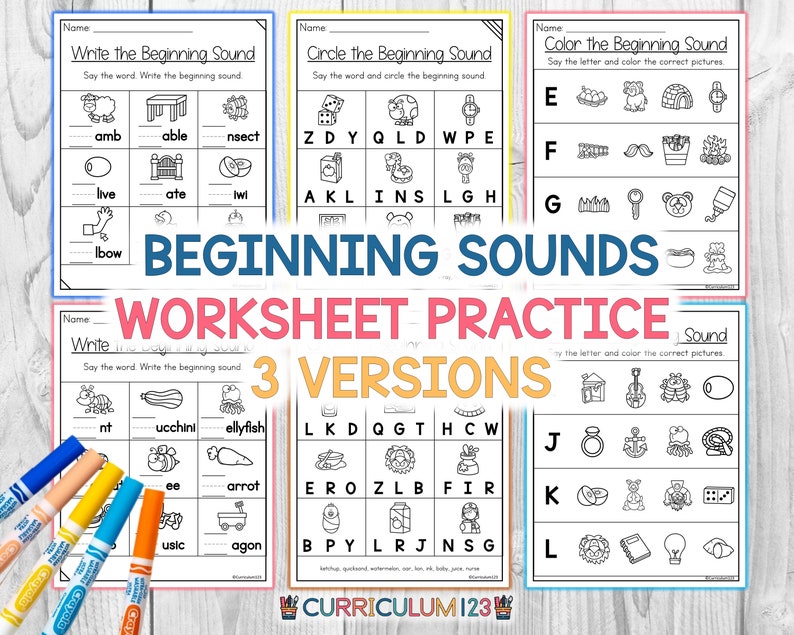 Beginning Sound Worksheet, Initial Sound Review Practice, Kindergarten ...