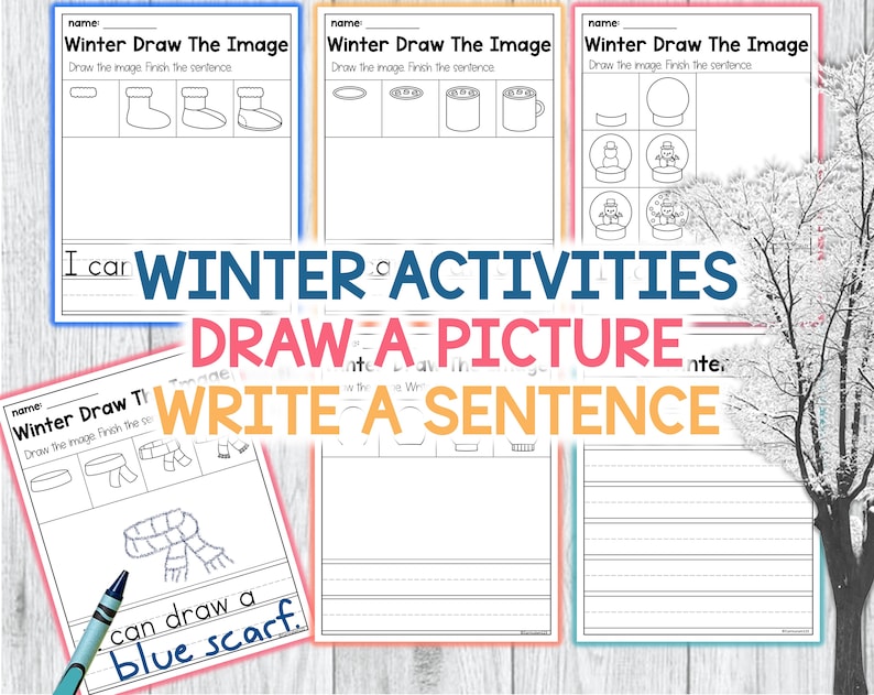 Winter Directed Drawing Printable Draw the Picture Winter Activities ...