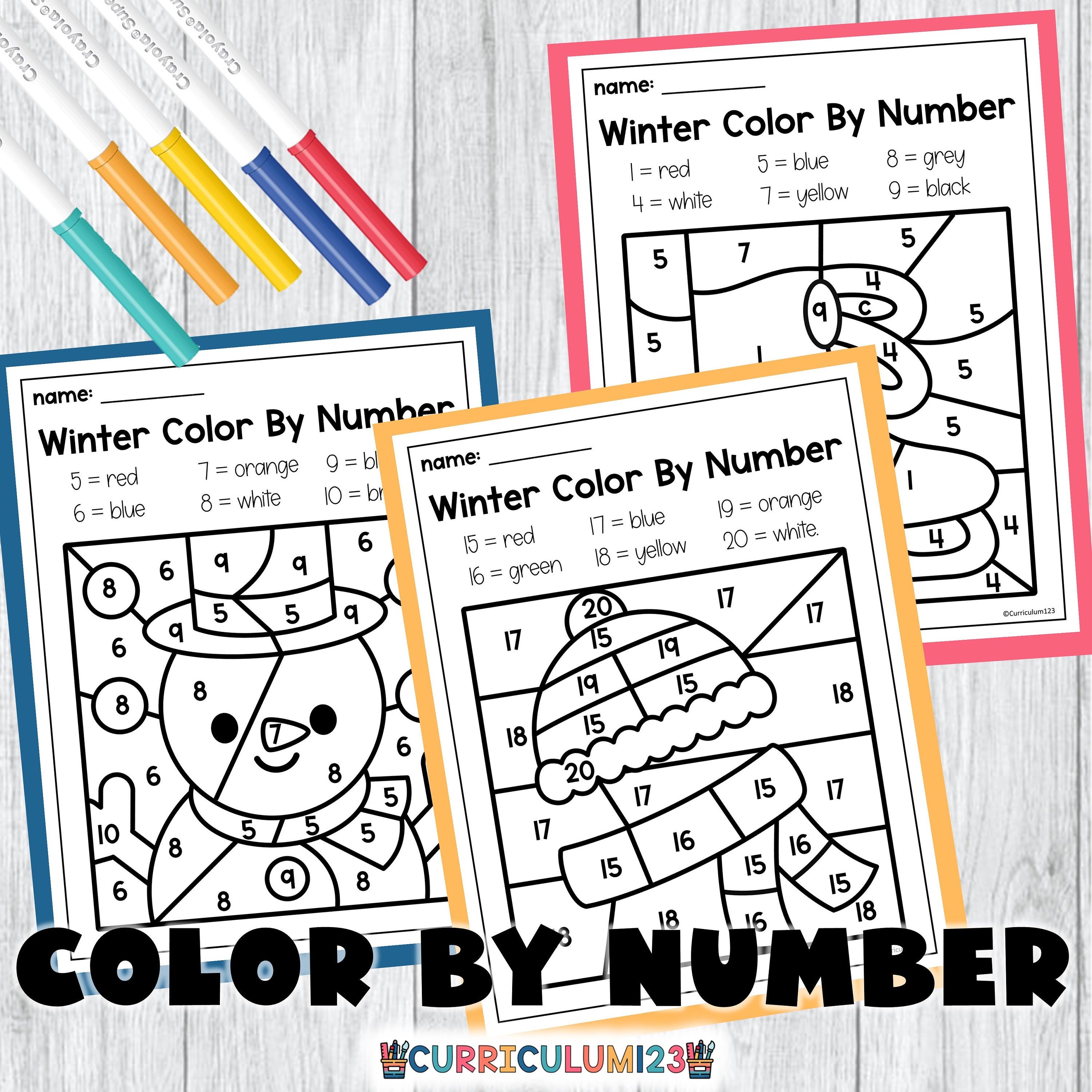 Winter Color by Number Printable Color by Letter Winter Activities for ...