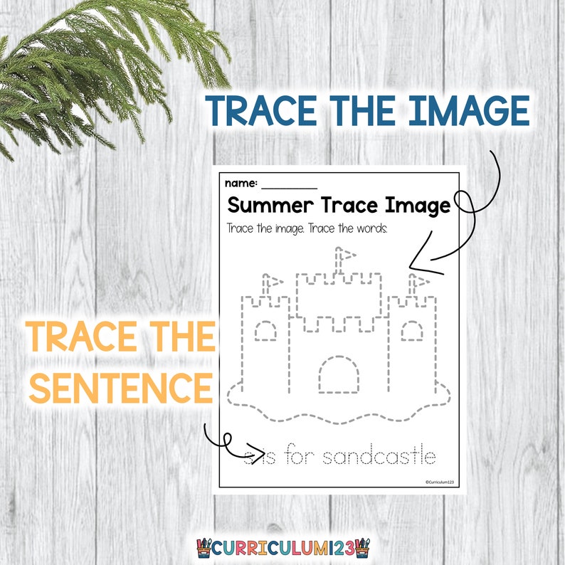 Summer Tracing the Image Preschool Practice | Summer Coloring Sheets - Etsy