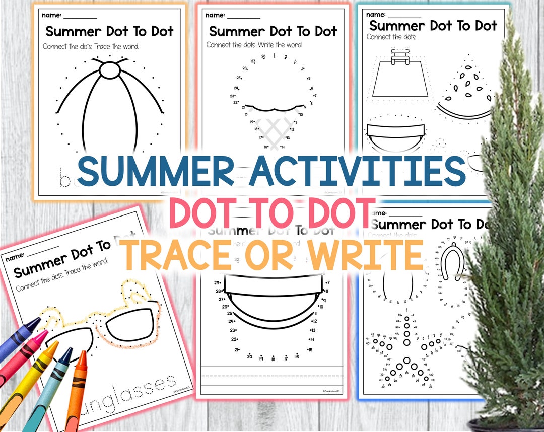 Summer Dot to Dot Worksheets | Connect the Dots Fun Sheets - Etsy