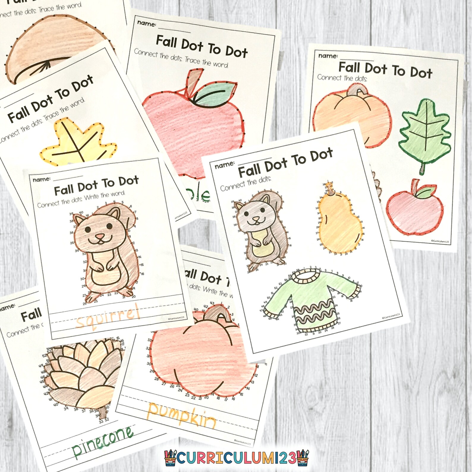 Fall Dot to Dot Printable Coloring Pages Fall Activities for Preschool ...