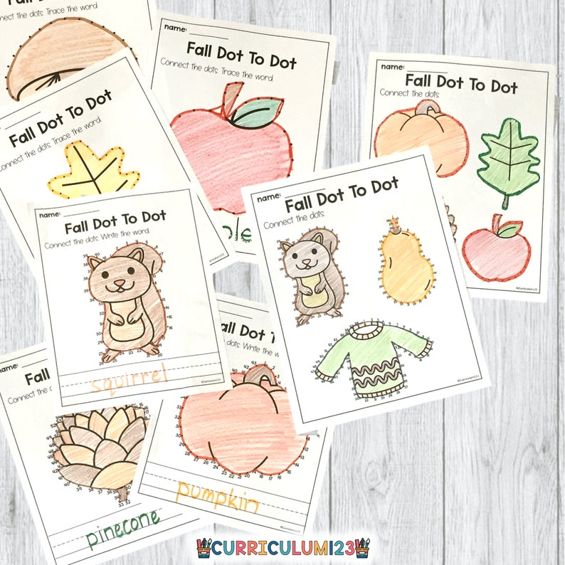 Fall Dot to Dot Printable Coloring Pages Fall Activities for Preschool ...