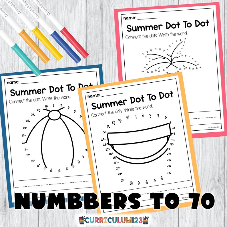 Summer Dot to Dot Worksheets Connect the Dots Fun Sheets - Etsy