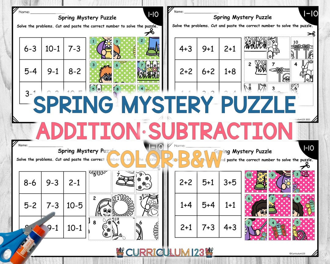 Spring Mystery Puzzle for Addition and Subtraction, Math Drills ...