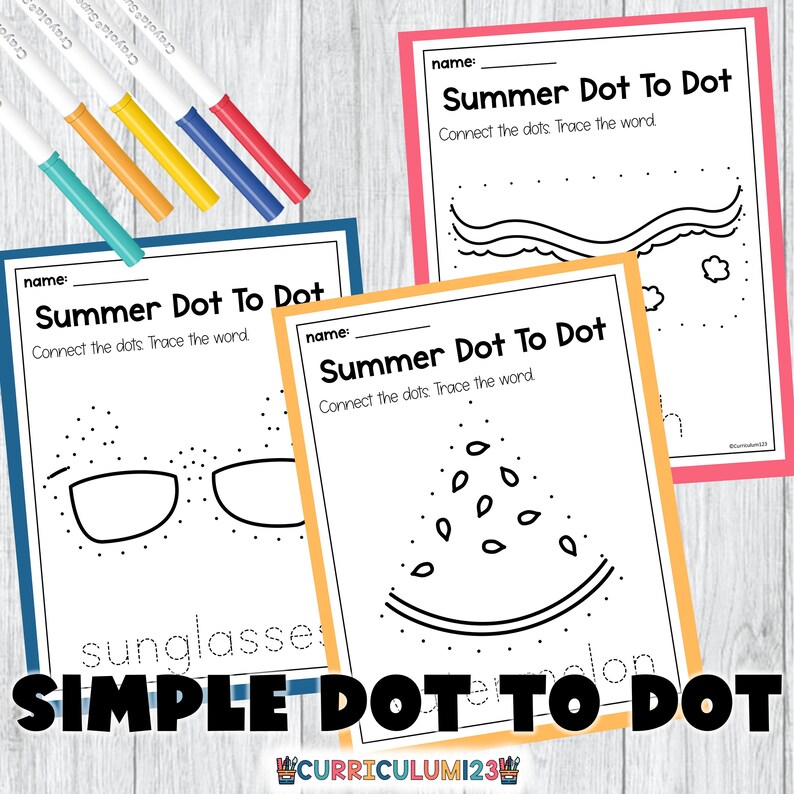 Summer Dot to Dot Worksheets | Connect the Dots Fun Sheets - Etsy