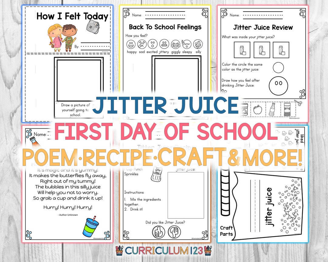 Jitter Juice First Day of School Activity Printable, Back to School ...