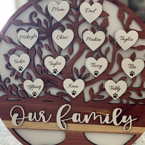 Family Tree Wooden Sign Grandkids Custom Laser Engraved Our - Etsy