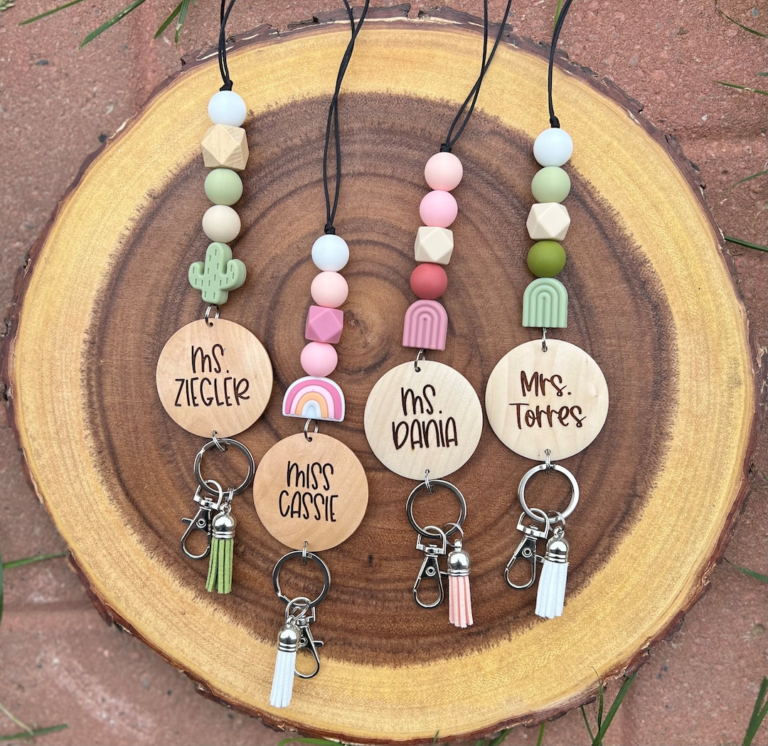 Boho Rainbow Daisy Beaded Teacher Lanyard, ID Badge Holder, Lanyard for ...