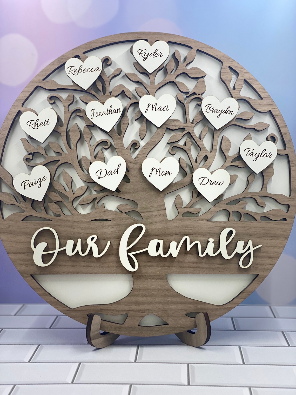 Laser cut and engraved family tree sign | Etsy