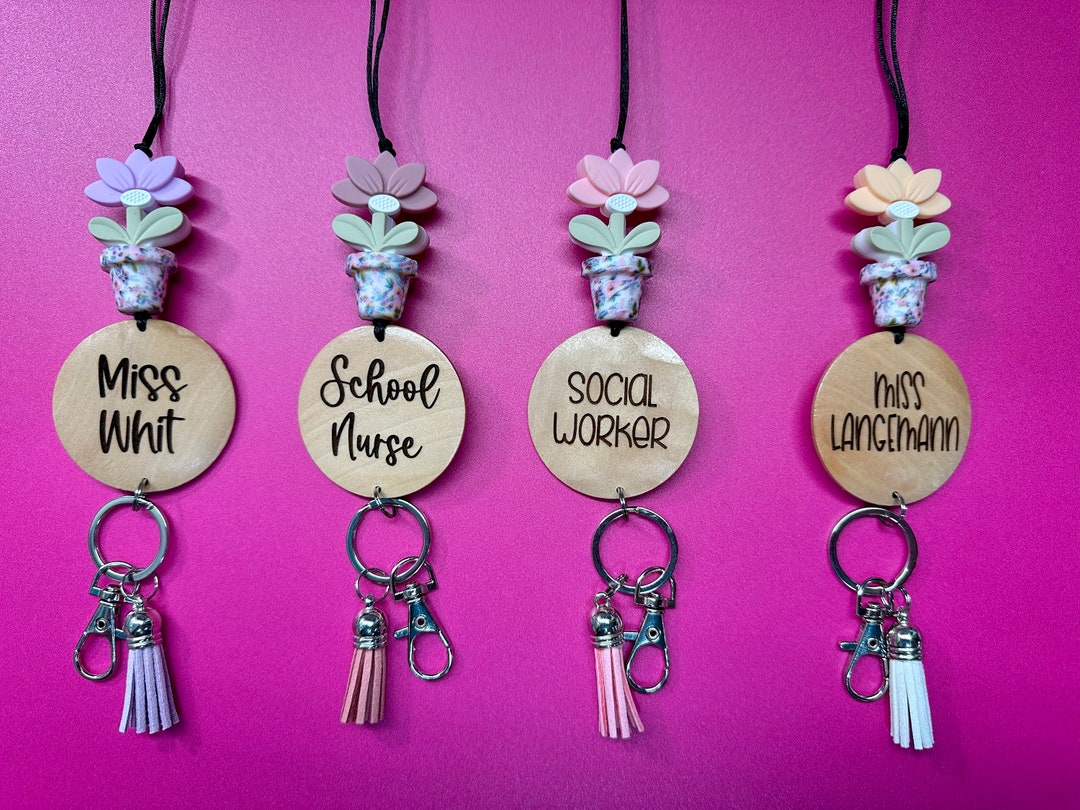 Breakaway Boho Plant Daisy Lanyard for Teachers and Nurses. Succulent ...