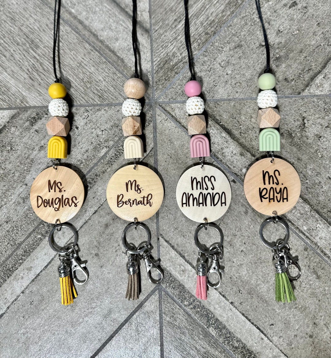 Boho Rainbow Crochet Beaded Teacher Lanyard, ID Badge Holder, Lanyard ...