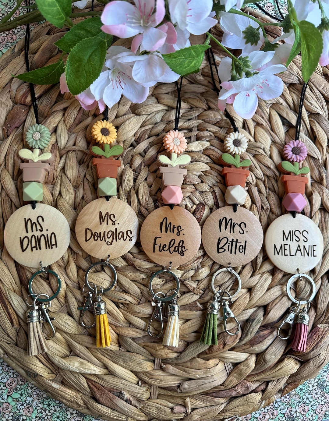 Breakaway Boho Plant Daisy Lanyard for Teachers and Nurses. Succulent ...