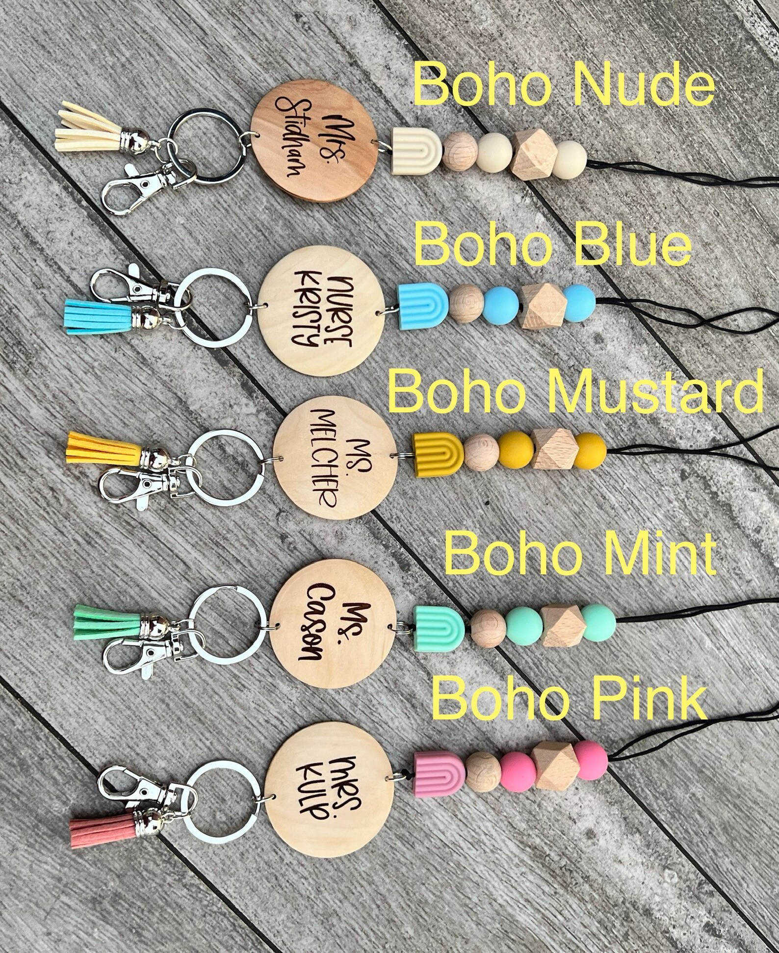 Boho Rainbow Beaded Teacher Lanyard, ID Badge Holder, Lanyard for Keys ...