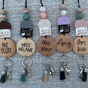 Boho Rainbow Beaded Teacher Lanyard, ID Badge Holder, Lanyard for Keys ...