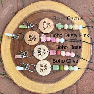 Boho Rainbow Daisy Beaded Teacher Lanyard, ID Badge Holder, Lanyard for ...