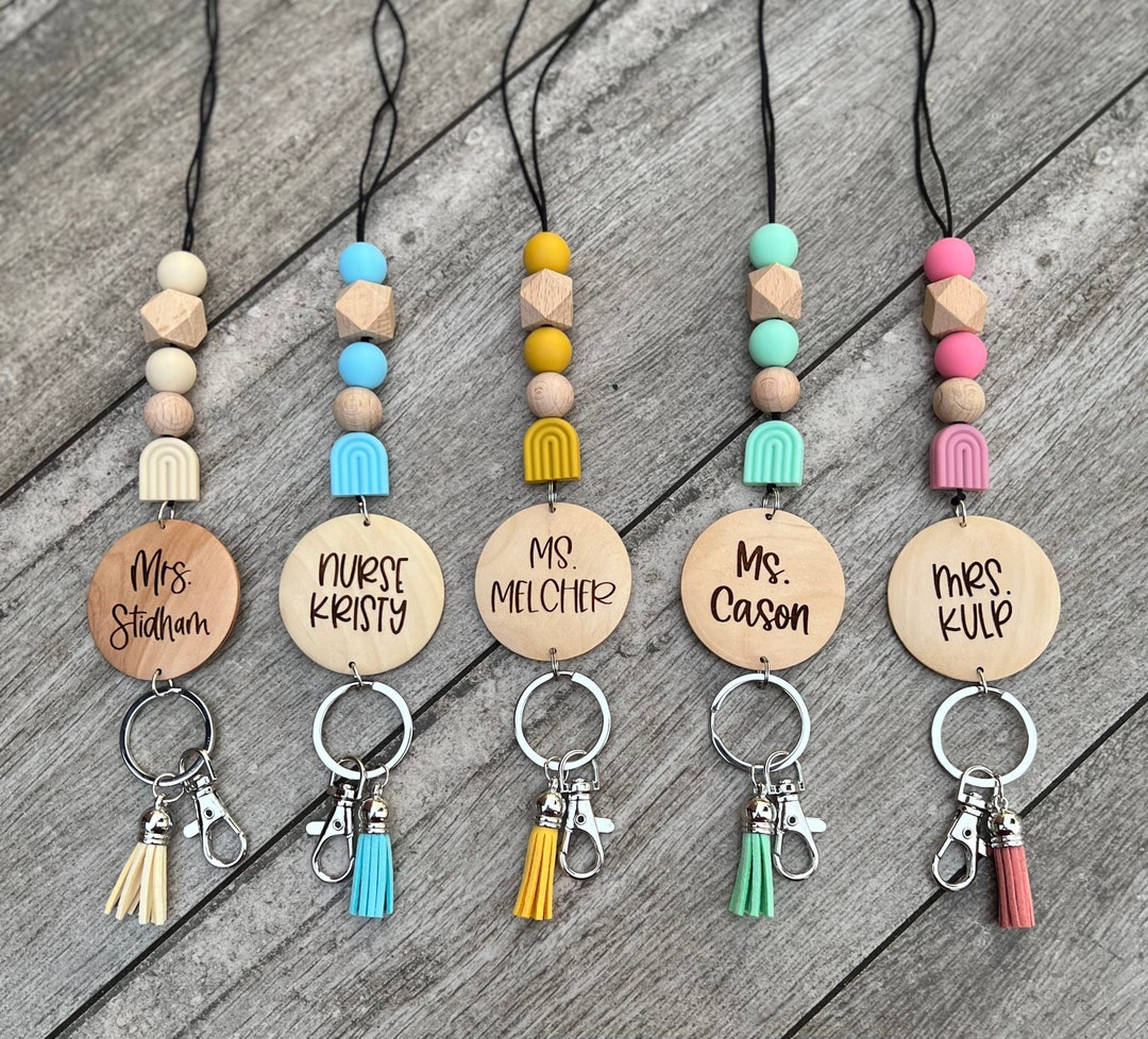 Boho Rainbow Beaded Teacher Lanyard, ID Badge Holder, Lanyard for Keys ...