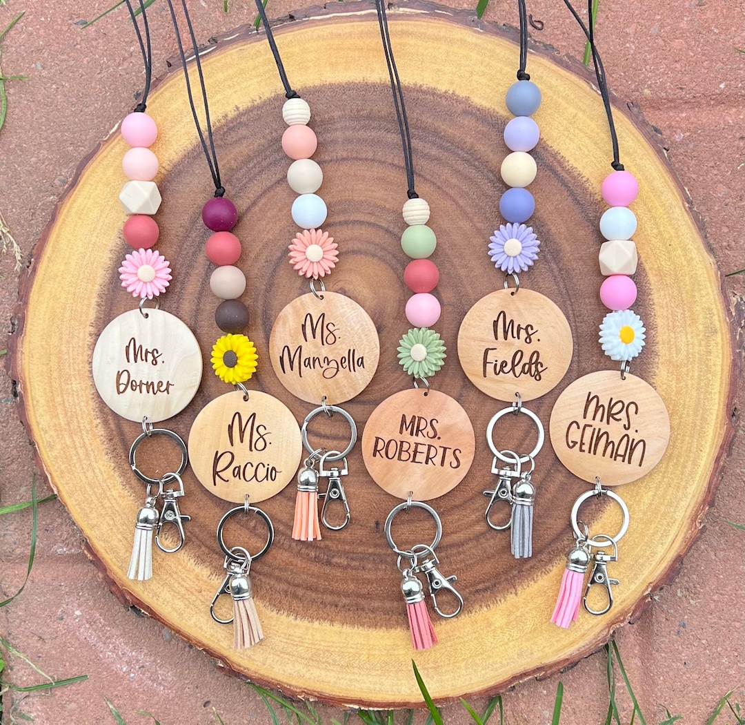 Boho Rainbow Daisy Beaded Teacher Lanyard ID Badge Holder - Etsy