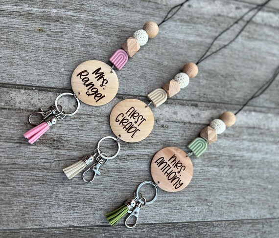 Boho Rainbow Crochet Beaded Teacher Lanyard ID Badge Holder - Etsy