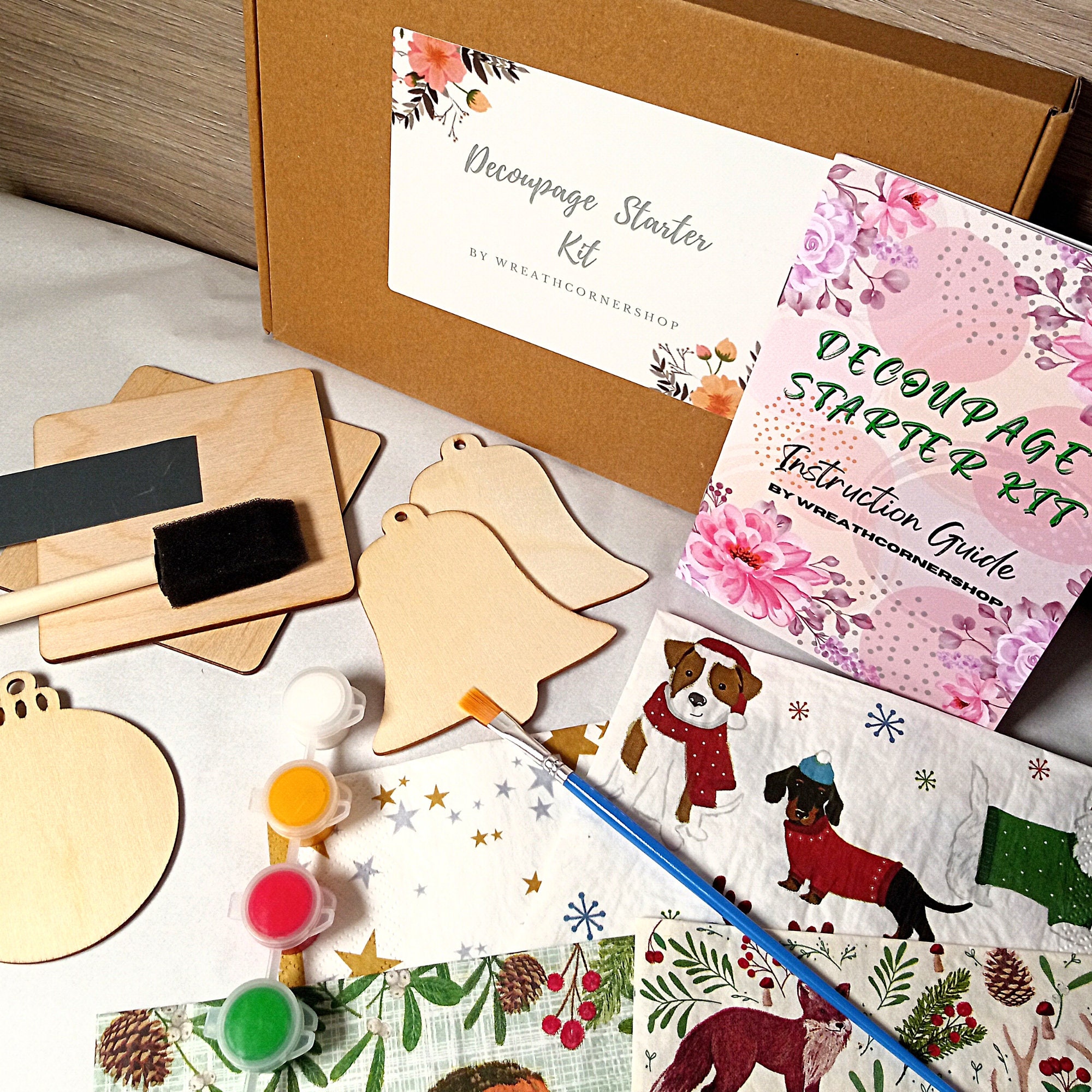 Christmas Present Decoupage Starter Kit for Beginners Christmas Winter Theme Decopatch Coasters ...