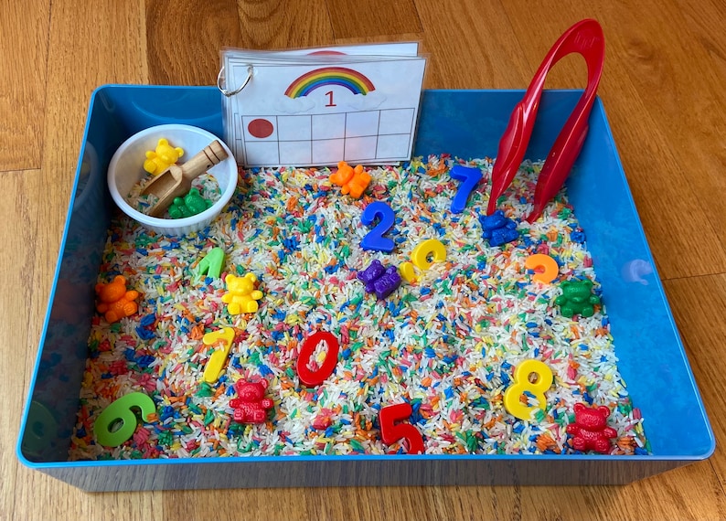 Number Sensory Bin with Rainbow Ten Frame Math Activity | Etsy