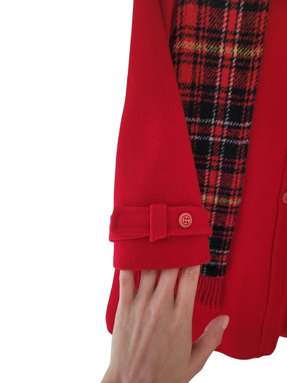 1980s Rothschild Girls Red Hooded Button Pea Coat Pla… - Gem