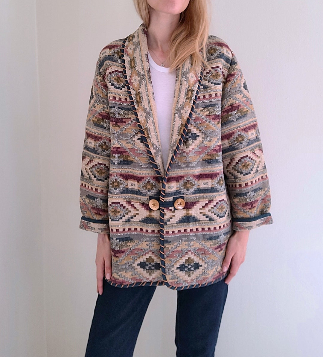 Beautiful Vintage FLASHBACK Western Aztec Print Woven Oversize Colorful ...