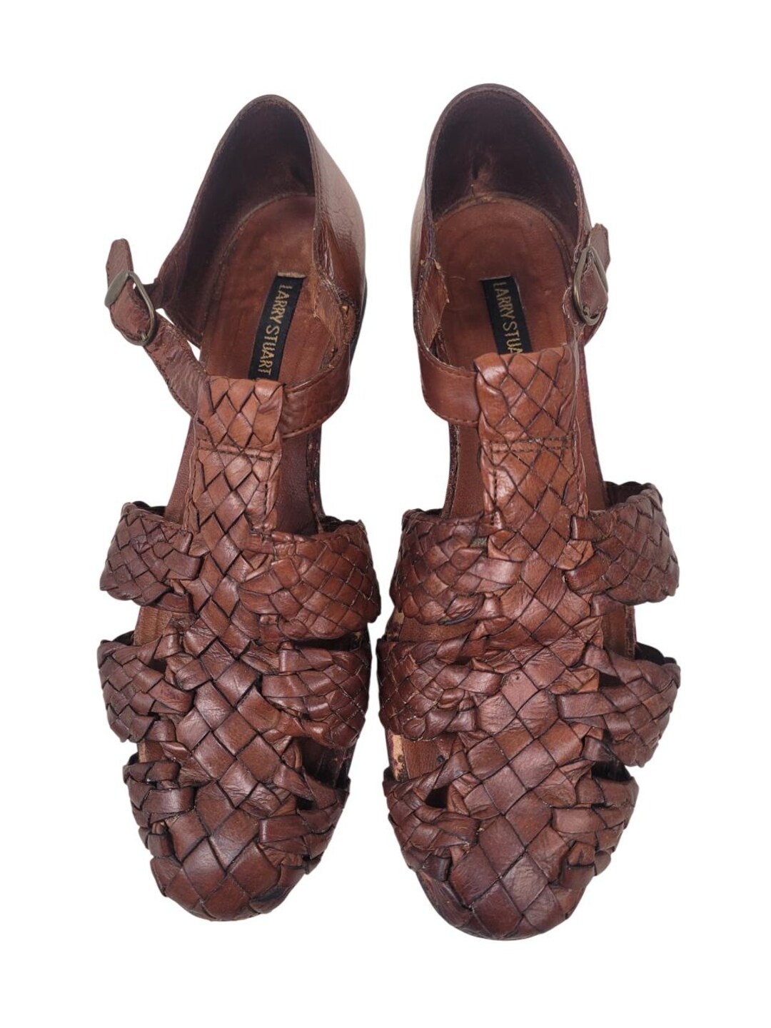 Vtg Larry Stuart Italy Huarache Woven Brown Leather Fisherman Sandal ...