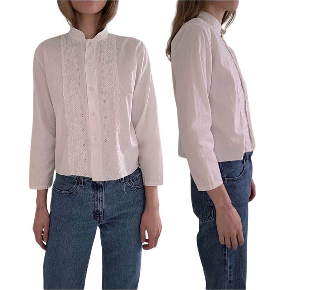 70s Vtg White Eyelet Lightweight Button-up Prairie Cottage Core Blouse ...