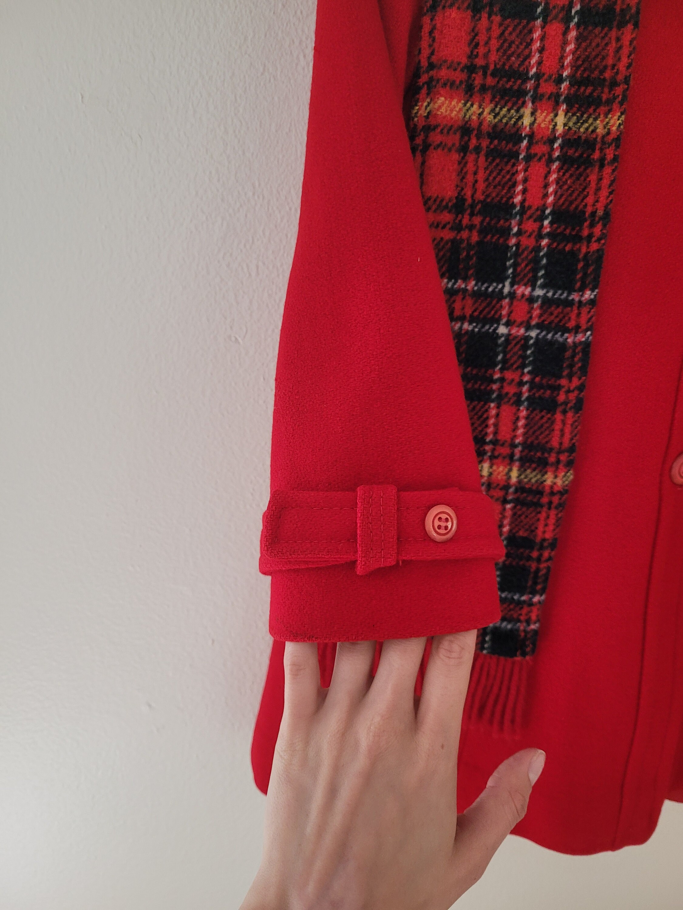 1980s Rothschild Girls Red Hooded Button Pea Coat Plaid Detail - Etsy