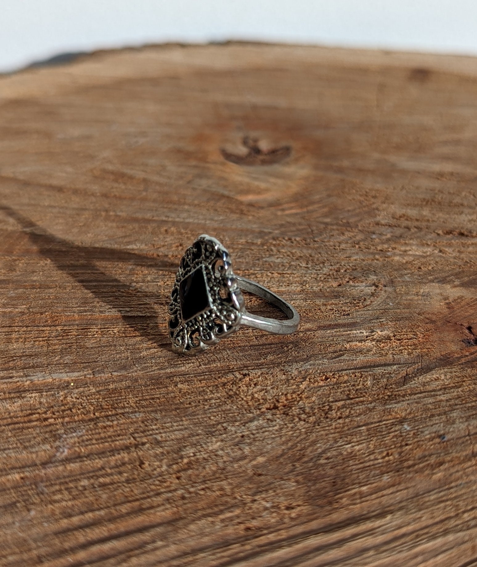 Vintage Black Onyx Gothic Silver Tone Ring Size 6 1/2 - Etsy