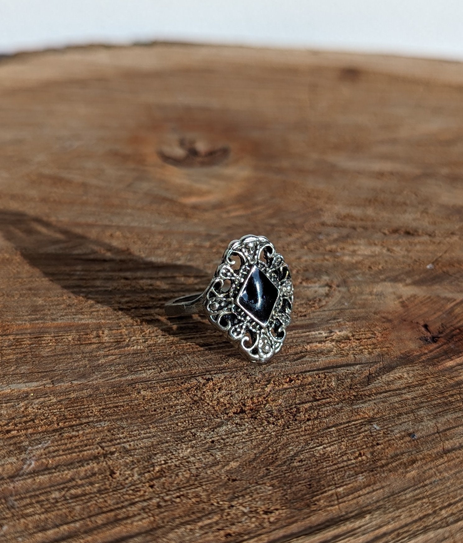 Vintage Black Onyx Gothic Silver Tone Ring Size 6 1/2 - Etsy