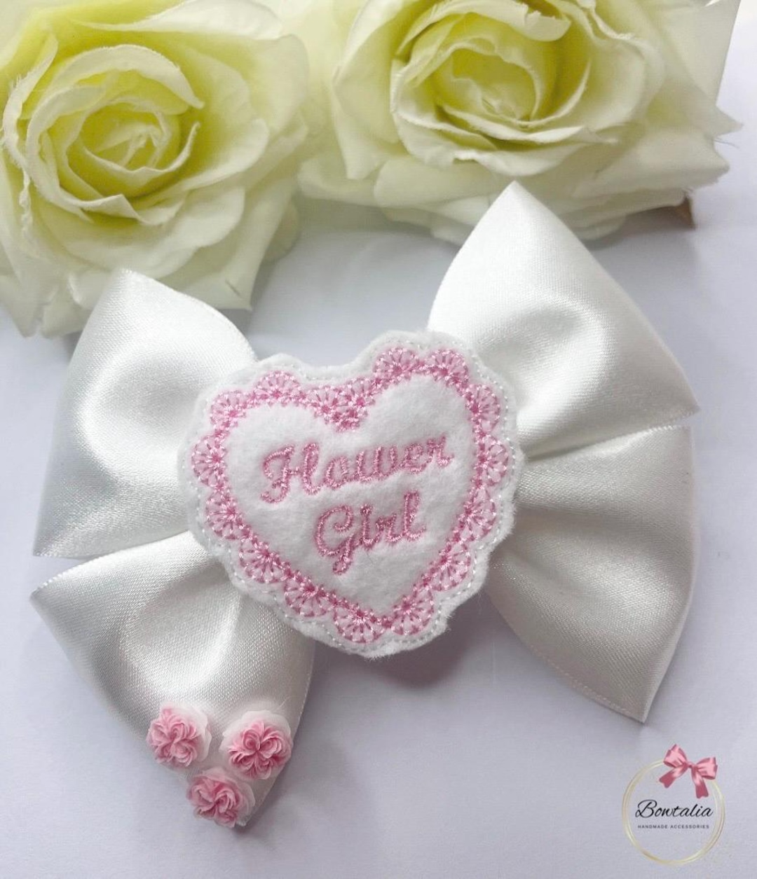 Flower Girl Satin Hair Bow: White Wedding Bow - Etsy