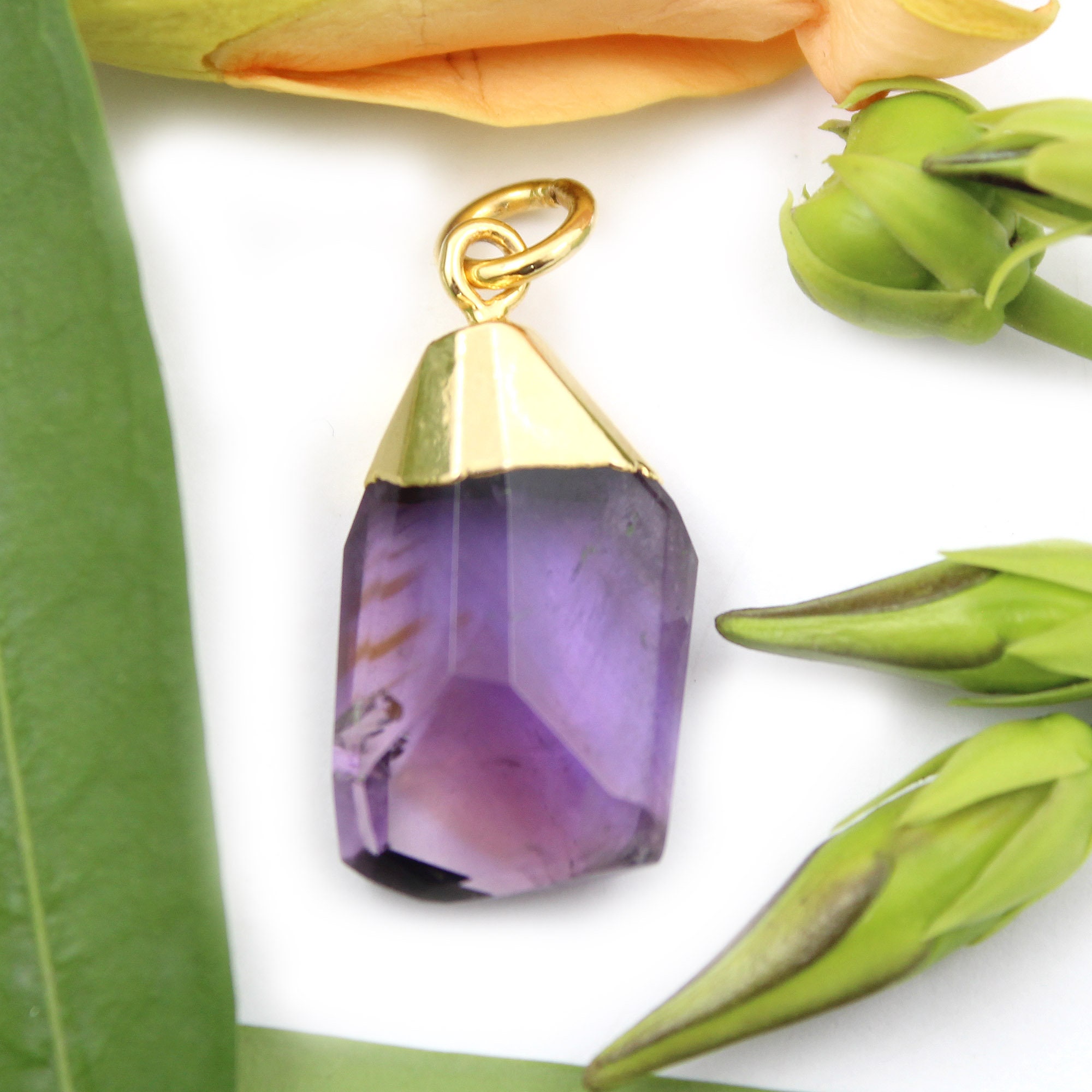 Fancy Cut Amethyst Stone Gold Pendant Natural Raw Faceted - Etsy